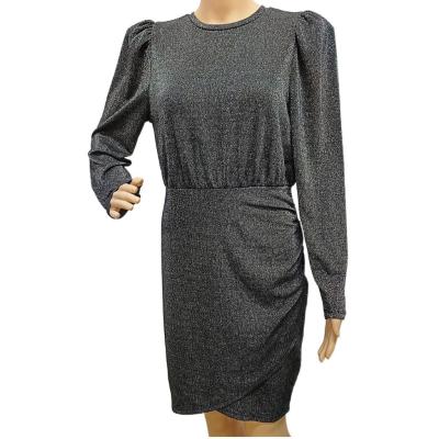 China Women's Puff Sleeve Cocktail Dress Shiny Metallic Thread 85% Nylon 11% Metallic 4% Elastane S-2XL for sale
