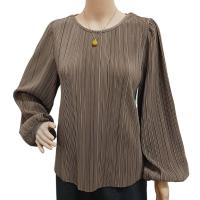 China Custom Puff Sleeve Women Shirts Crepe Fabric 100% Polyester Knitted Fashionable Look S-2XL for sale