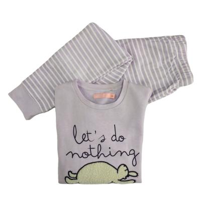 China Embroidered Purple Cotton Winter Girl Kids Pajamas Set Sizes 3Y to 10Y OEM Custom for sale