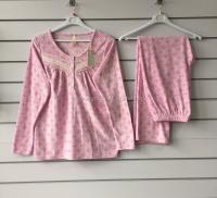 China Women's V-Neck Long Sleeve Fleece Pajama Set 150gsm Full Print Winter Sleepwear for sale