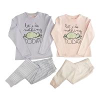 China Girls Cotton Long Sleeve Pajama Set Anti-Wrinkle Breathable Sleepwear 3Y-10Y for sale