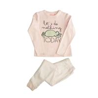 China Girls Cotton Long Sleeve Pajama Set Anti-Wrinkle Breathable Sleepwear 3Y-10Y for sale