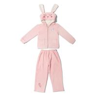 China Children Winter Coral Fleece Pajamas Set with 3D Rabbit Hat Ages 3-10 for sale