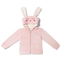 China Children Winter Coral Fleece Pajamas Set with 3D Rabbit Hat Ages 3-10 for sale
