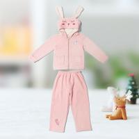 China Children Winter Coral Fleece Pajamas Set with 3D Rabbit Hat Ages 3-10 for sale