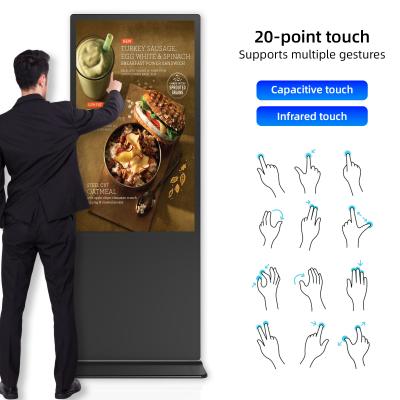 China 32 Inch Vertical Floor Standing Touch Screen Digital Signage Kiosk Capacitive 4K UHD Android Commercial for sale