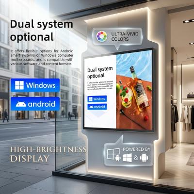 China 55 Inch Wall Mounted LCD Digital Signage Retail Window Display Display Interactive Capacitive Touch 4K UHD for sale