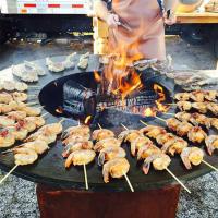 China Wood Charcoal Burning Rust Corten Steel BBQ Grill for Outdoor Cooking for sale