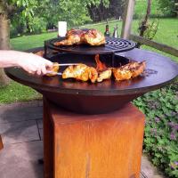 China Wood Charcoal Burning Rust Corten Steel BBQ Grill for Outdoor Cooking for sale