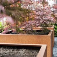 China Metal Flower Pot Large Corten Steel Planter Box Garden Metal Ornaments for sale