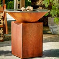 China Rusty Red Corten Steel Fire Pit With Barbecue Grill for sale