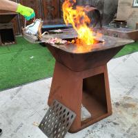 China Outdoor Kitchen Grill Garden Corten Steel Barbecue Wood Burning Steel BBQ Grill for sale