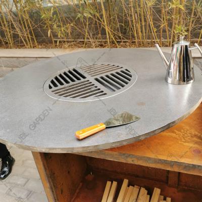 China 2mm Thick Corten Steel Outdoor Barbeque Grill Metal Cooking Grills Black Rust Painted for sale