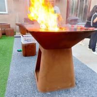 China Rusty Red Corten Steel BBQ Grill Barbecue Fire Pit D1000mm Wood Fuel for sale