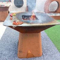 China Rusty Red Corten Steel BBQ Grill Barbecue Fire Pit D1000mm Wood Fuel for sale