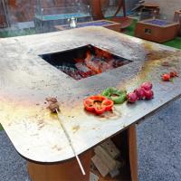 China Rusty Red Corten Steel BBQ Grill Barbecue Fire Pit D1000mm Wood Fuel for sale