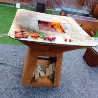 China Rusty Red Corten Steel BBQ Grill Barbecue Fire Pit D1000mm Wood Fuel for sale