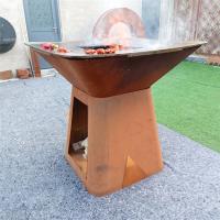 China Rusty Red Corten Steel BBQ Grill Barbecue Fire Pit D1000mm Wood Fuel for sale