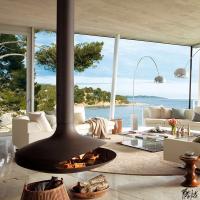 China 2-6mm Modern Suspended Wood Burner Ceiling Hung Log Burner 850mm for sale