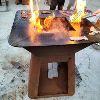 China Outdoor Backyard Corten Steel BBQ Grill 500*500*700mm Base Anticorrosive for sale