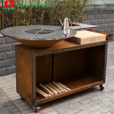 China Antiwear Corten Steel Portable Wood Burning BBQ Grills 1330*500*1000mm for sale