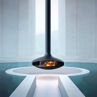 China customization Hotel Suspended Wood Burners Charcoal Hanging Black Fireplace 80cm for sale