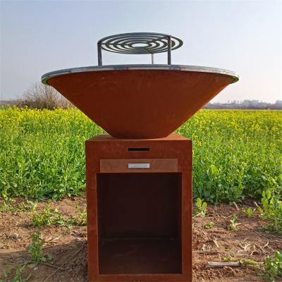 China Outdoor corten Steel BBQ Grill Garden Metal Charcoal Fire Pit BBQ Grill for sale