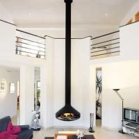 China Black Color Hotel Wood Charcoal Suspended Fireplace 600mm Diameter for sale
