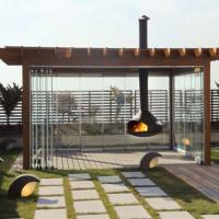 China Black Color Hotel Wood Charcoal Suspended Fireplace 600mm Diameter for sale