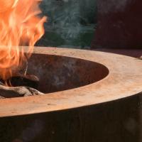 China 600mm Diameter Steel Firepit Grill In Wooden Box Metal Stamping Firebowl Wood Burner for sale