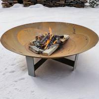 China Manual Ignition Steel Fire Pits With Wooden Box Low Outdoor Wood Burning Fire Pit for sale
