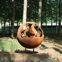 China corten Steel Sphere Outdoor Wood Fire Pit garden laser cut fire ball for sale