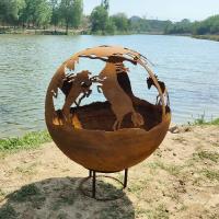 China corten Steel Sphere Outdoor Wood Fire Pit garden laser cut fire ball for sale