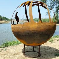 China corten Steel Sphere Outdoor Wood Fire Pit garden laser cut fire ball for sale