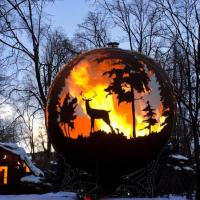 China Outdoor Corten Rustic Red 1000mm Steel Fire Bowl Sphere Or Customized for sale