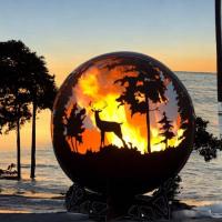 China Round Steel Outdoor Fire Pit Ball Depth 60cm 80cm 100cm Custom for sale
