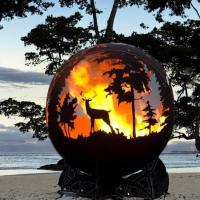 China Round Steel Outdoor Fire Pit Ball Depth 60cm 80cm 100cm Custom for sale