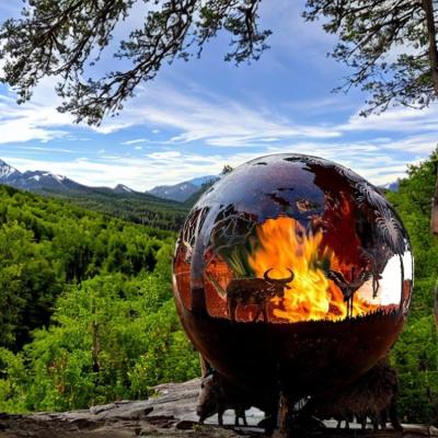 China Outdoor 800mm Diameter Rustic Red Steel Fire Ball Or Customized for sale