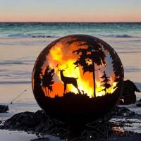 China Steel 600mm Outdoor Fire Pit Ball Wood Burning Firepit Wooden Box Packaging for sale