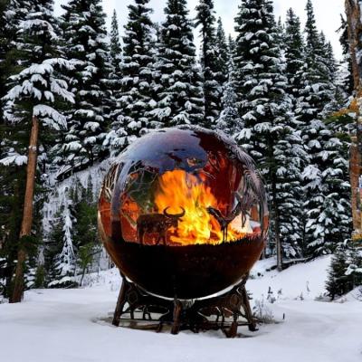 China Steel 600mm Outdoor Fire Pit Ball Wood Burning Firepit Wooden Box Packaging for sale
