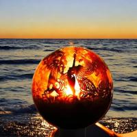 China Steel 600mm Outdoor Fire Pit Ball Wood Burning Firepit Wooden Box Packaging for sale