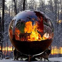 China Garden Wood Fuel fire sphere Outdoor Steel Fire Pit In Wooden Box for sale