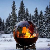 China Garden Wood Fuel fire sphere Outdoor Steel Fire Pit In Wooden Box for sale