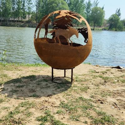 China Rustic Red Outdoor Steel Wood Burning Fireplace fire bowl Round Shape for sale