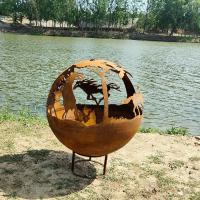 China 600mm Round Corten Steel Outdoor Fire Pit ball fire sphere For Wood Burning for sale