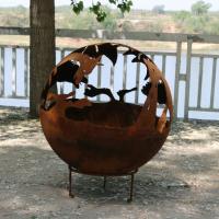 China 600mm Round Corten Steel Outdoor Fire Pit ball fire sphere For Wood Burning for sale