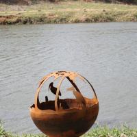 China 600mm Round Corten Steel Outdoor Fire Pit ball fire sphere For Wood Burning for sale