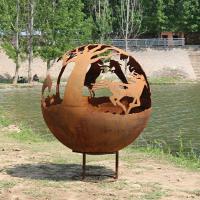 China 600mm Round Corten Steel Outdoor Fire Pit ball fire sphere For Wood Burning for sale