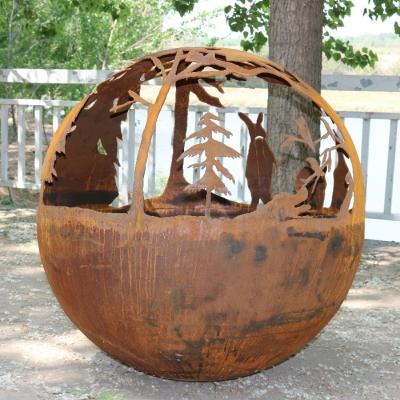 China 3mm 6mm SPHERE Corten Steel Fire Pits Manual Ignition Packed In Wooden Box for sale