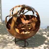 China Outdoor 6mm Thick Rusted Steel Fire Pit Balls Sphere Packing Wooden Box for sale